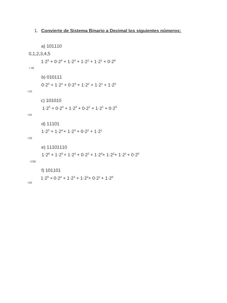 Ejercicio Binario A Decimal | PDF