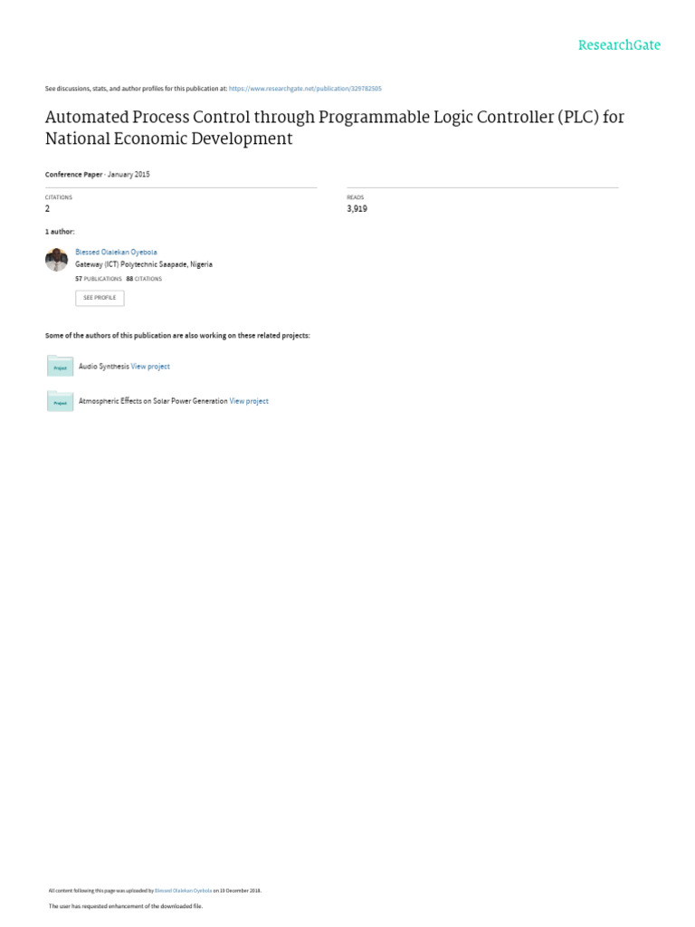 Automated Process Control Through Programmable Logic Controller (PLC) For National Economic ...