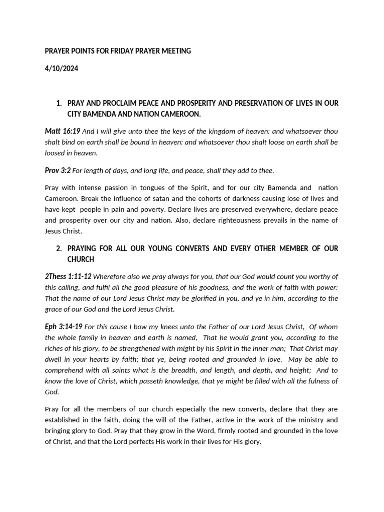 Prayer Points For Friday Prayer Meeting 4th Oct | PDF | Prayer | Jesus