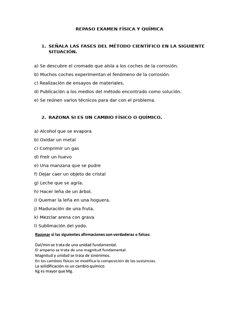 Repaso de Física y Química: Cambios y Magnitudes | PDF