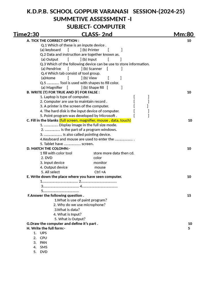 CLASS 2COMPUTER | PDF | Input/Output | Computer Keyboard