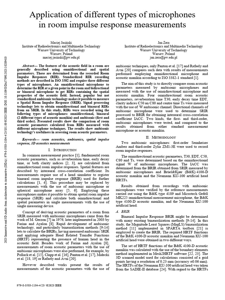 Application of Different Types of Microphones in Room Impulse Response ...