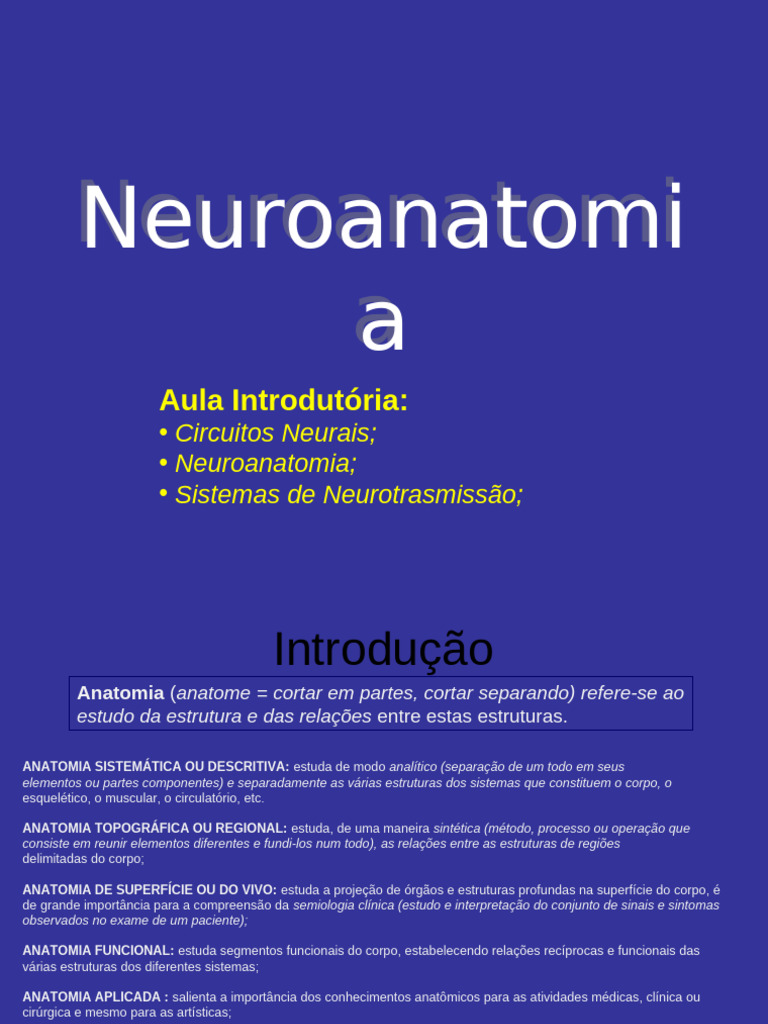 1 - Introdução A Neuroanatomia 1 | PDF | Anatomia | Corpo humano