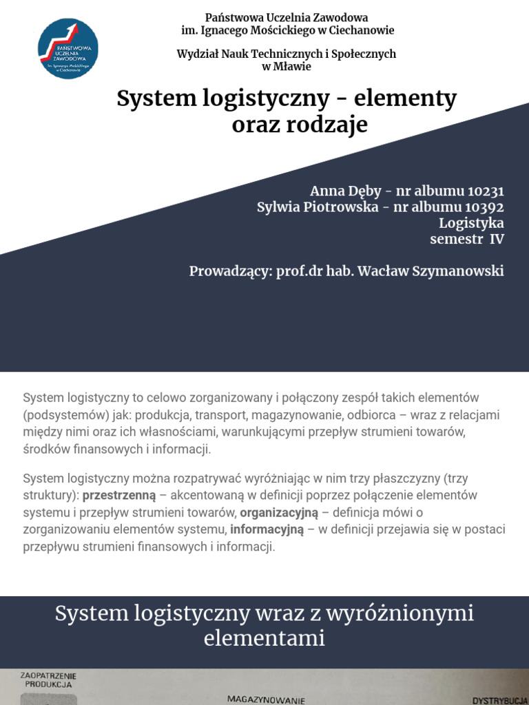 System Logistyczny - Elementydęby Anna, Piotrowska Sylwia | PDF