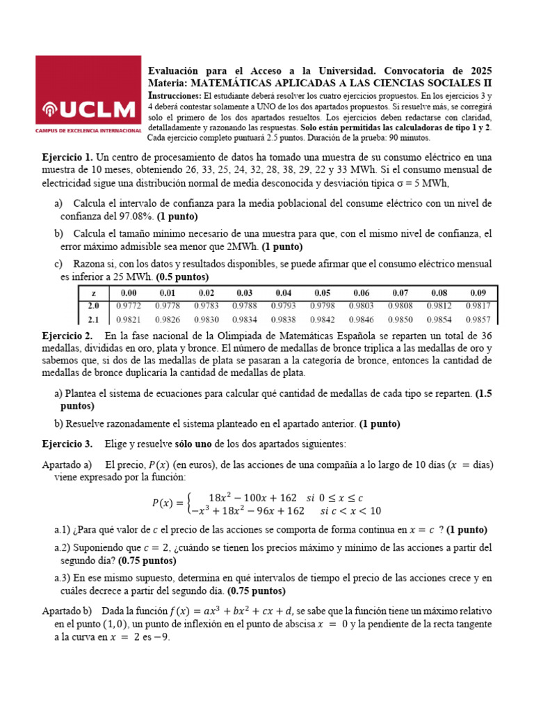 PAU Modelo CCSS 2025 CLM | PDF | Intervalo de confianza