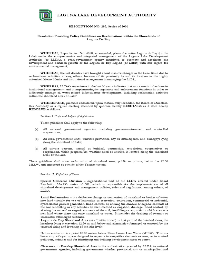 Guidelines for Laguna Lake Reclamation | PDF | Environmental Impact ...