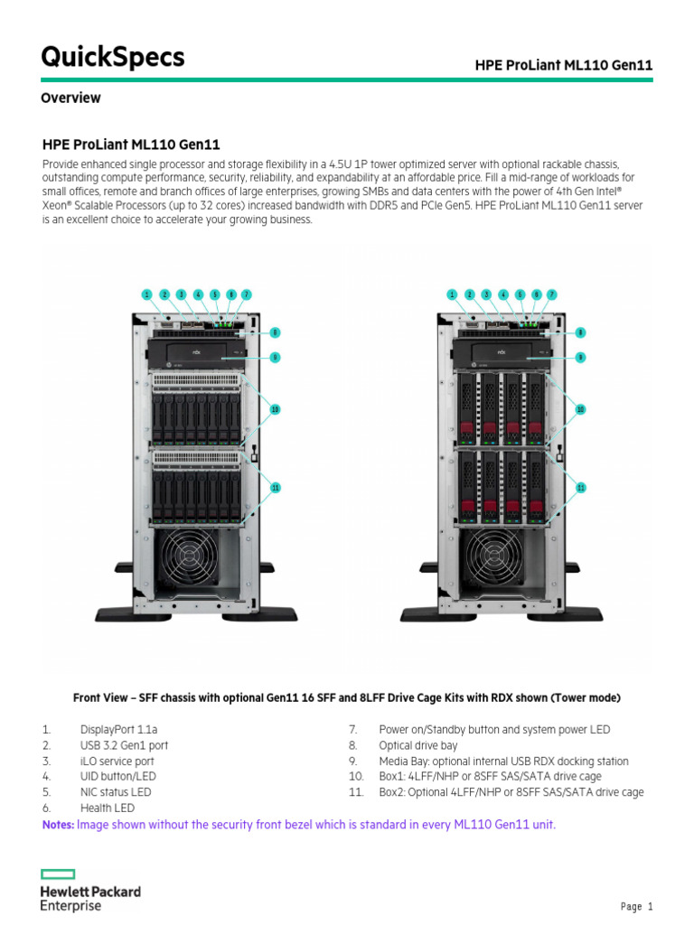 HPE ProLiant ML110 Gen11-a00054055enw | PDF | Solid State Drive | Computer Engineering