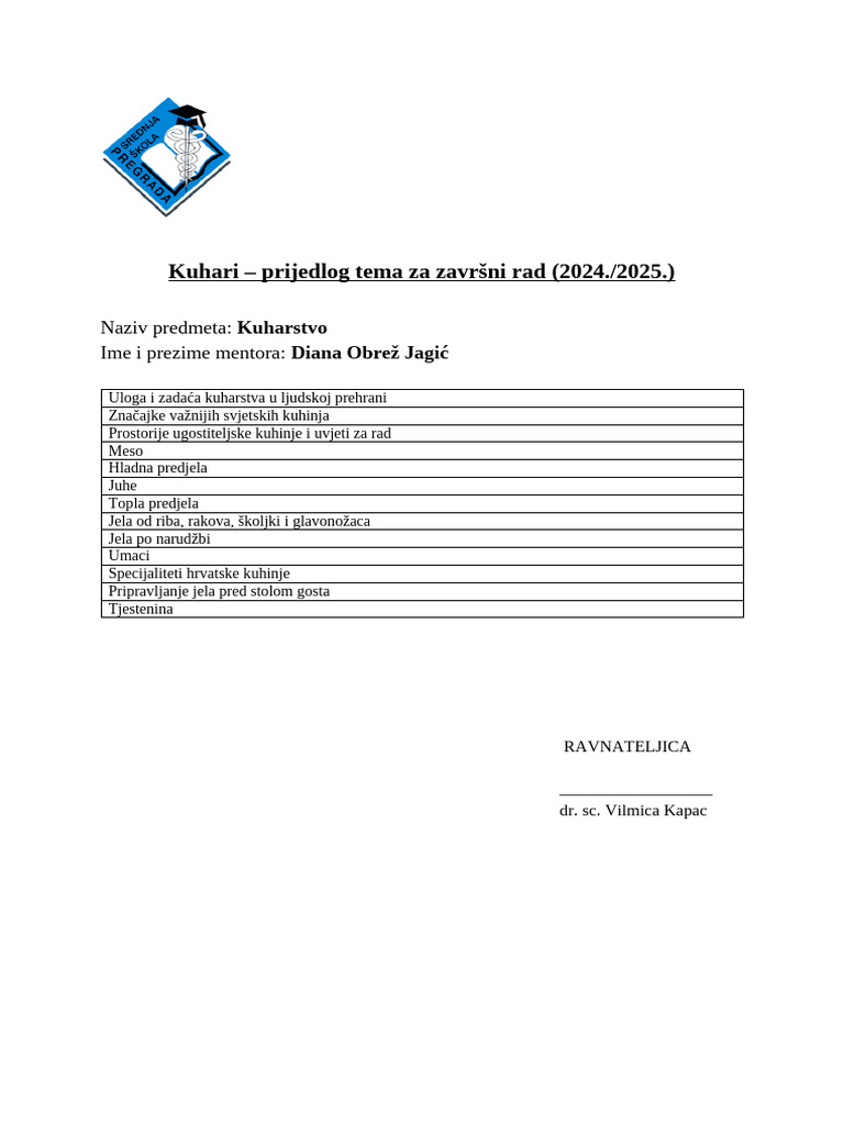 Teme Za Zavrsni Rad - Kuhari | PDF