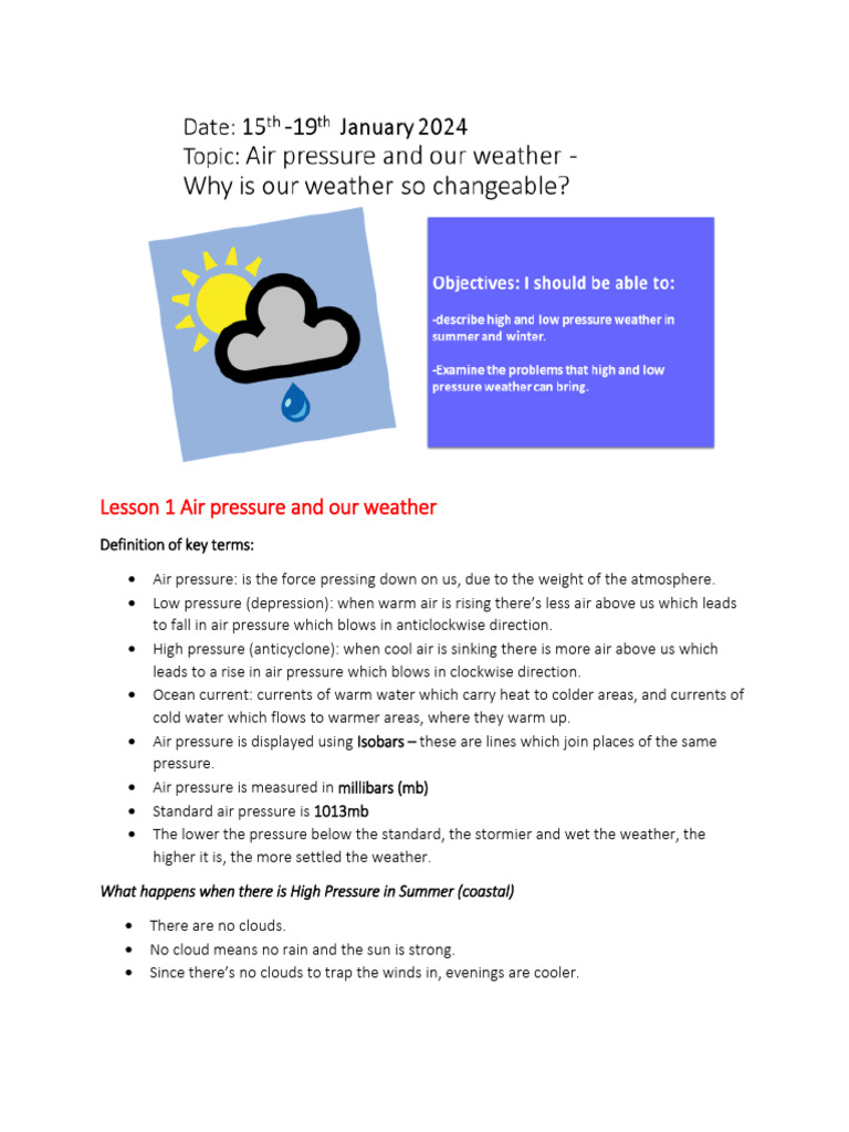 Week 2 - Air Pressure & Changing Weather | PDF | Weather | Atmospheric ...