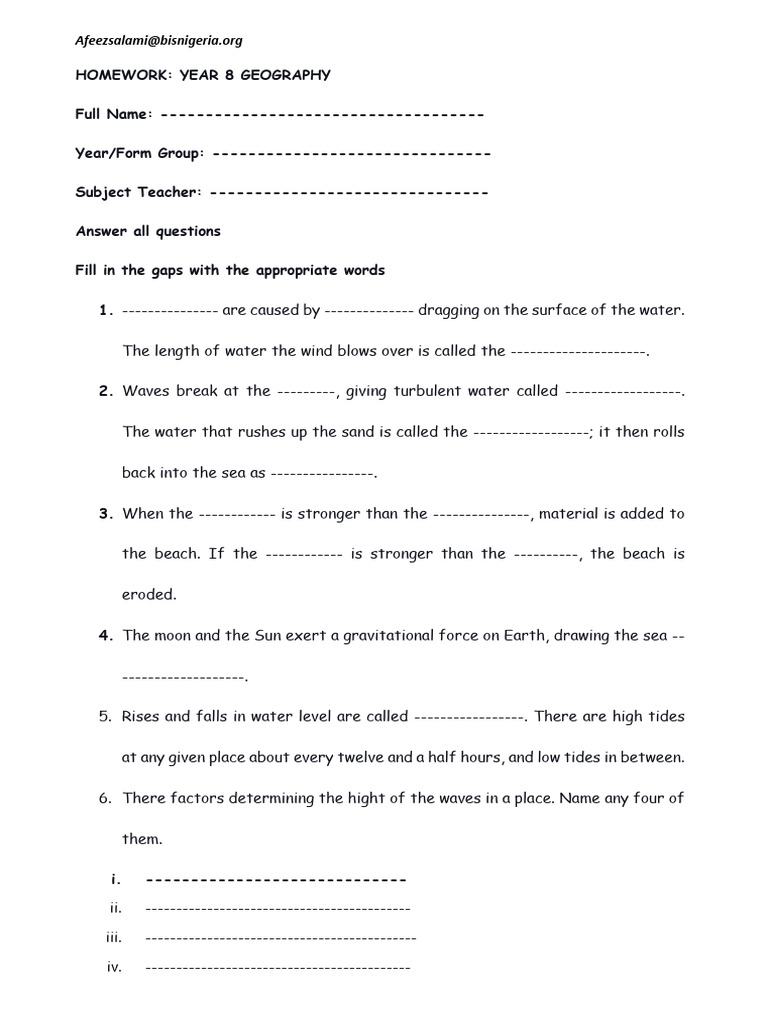 Year 8 Homework | PDF