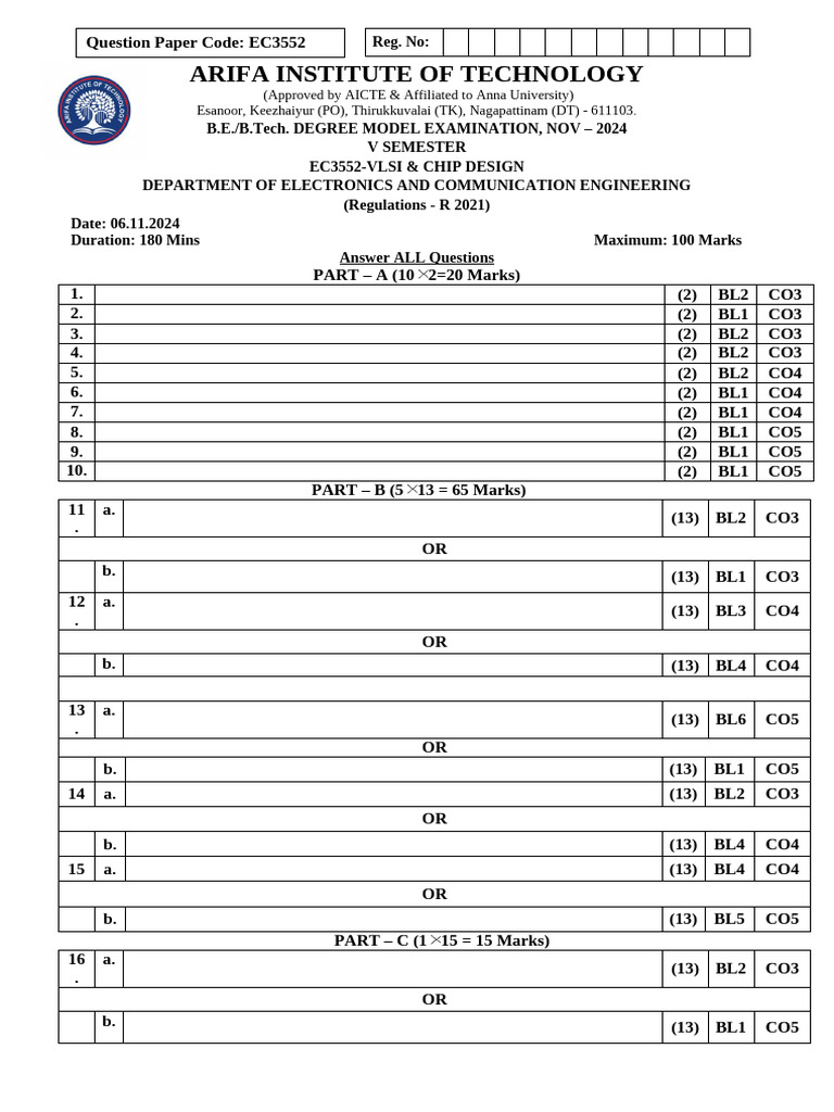 MODEL EXAM QP SAMPLE FORMAT | PDF | Electronic Design | Electronic Engineering
