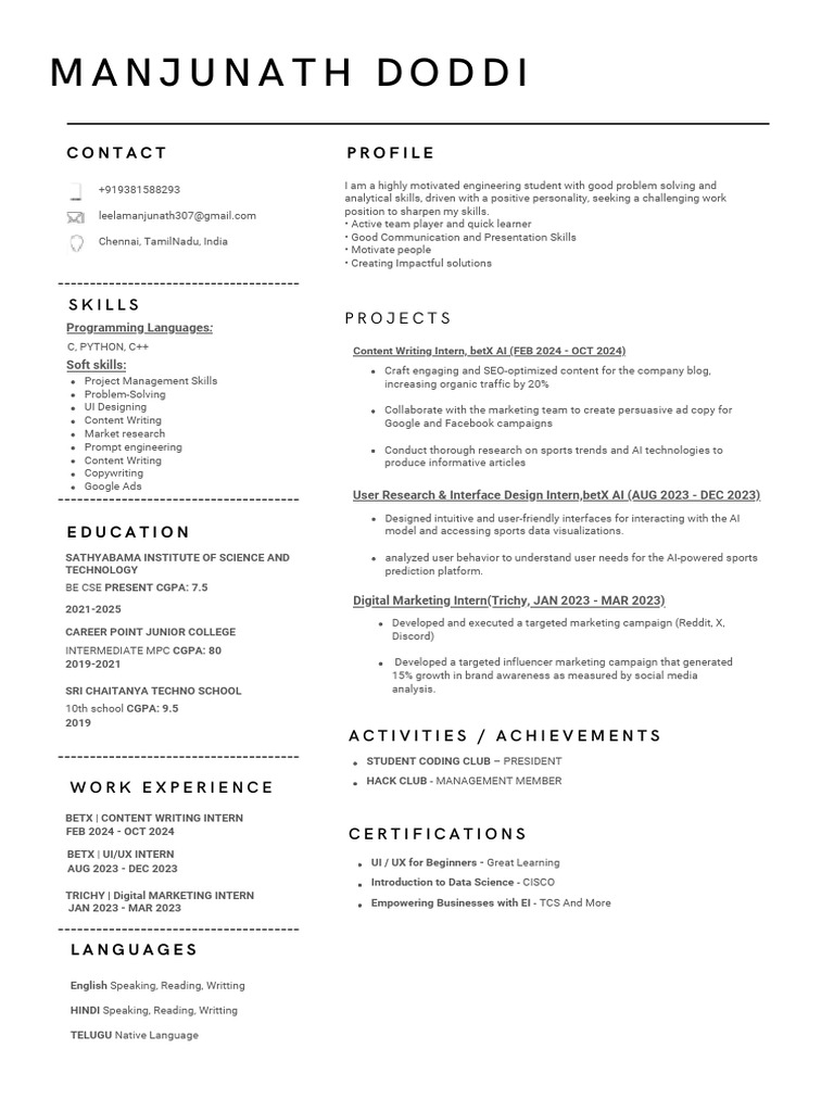 Resume Manju Nath Dodd I | PDF | Artificial Intelligence | Intelligence ...