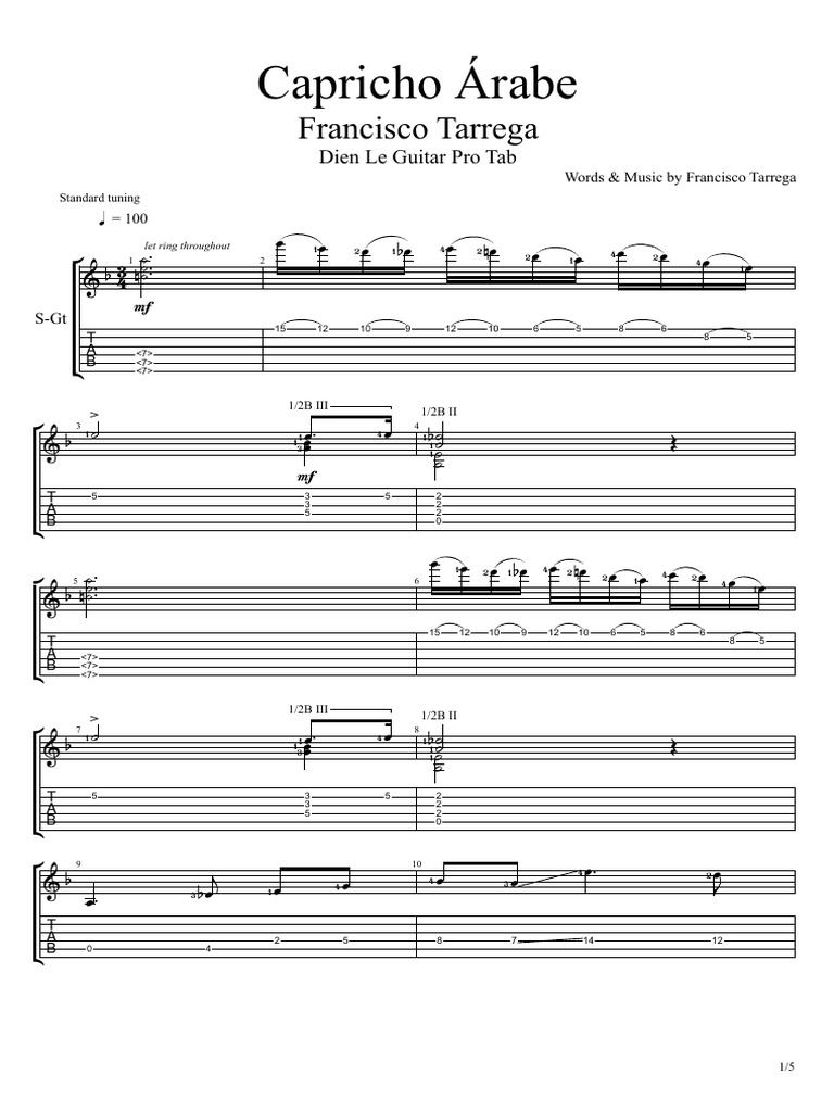 Francisco Tárrega - Capricho Árabe - Guitar Tutorial + TAB | PDF ...