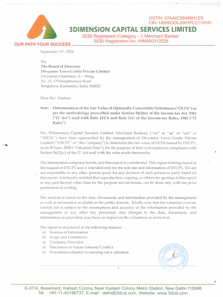 Divyasree - Signed Valuation Report - 19 Sep 2024 | PDF