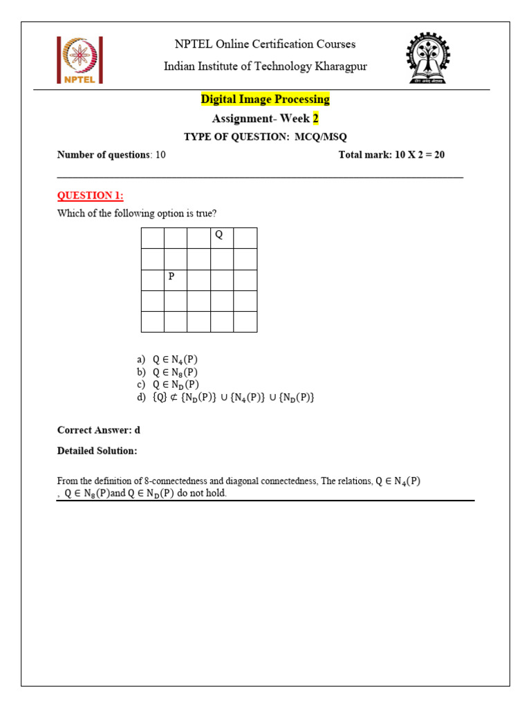 Assignment Week 2-DIP 2024 | PDF | Data Compression | Information And Communications Technology