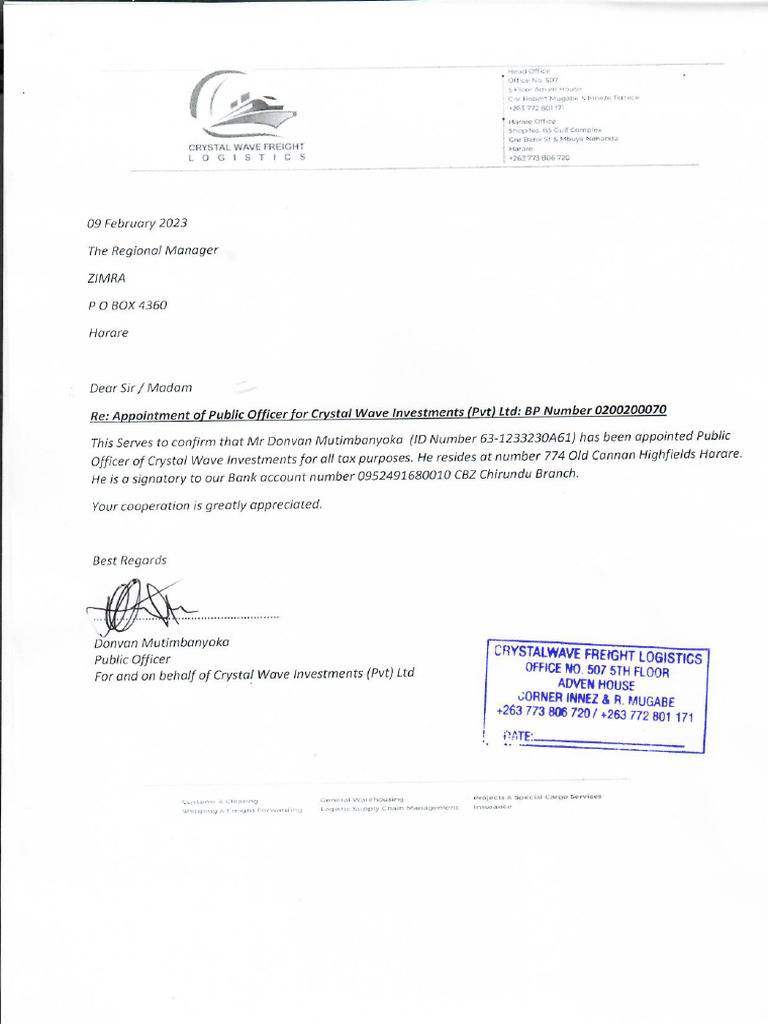 Letter of Appointing Public Officer | PDF