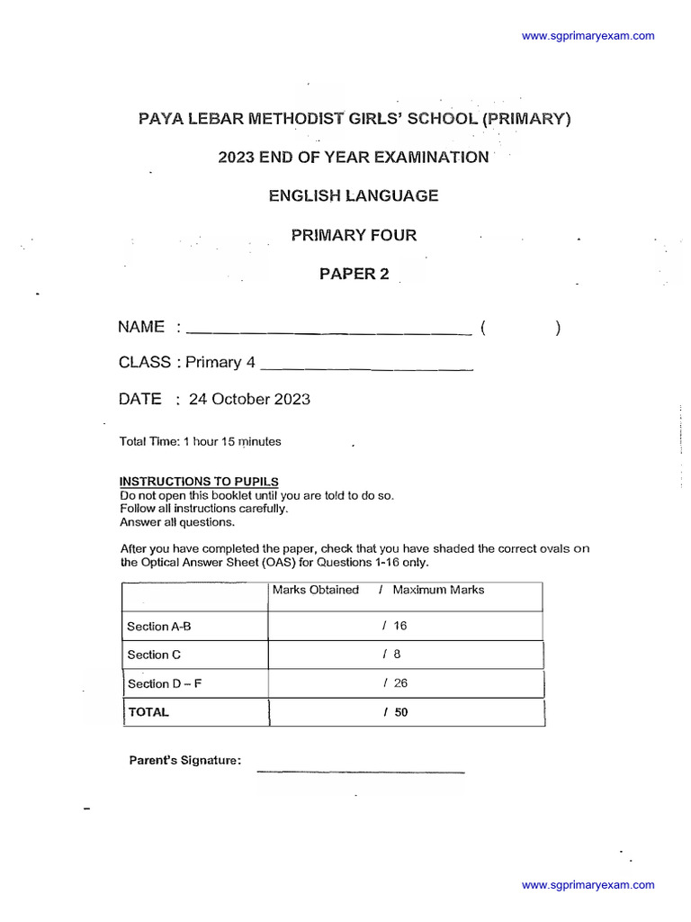 2023-P4-English-End of Year Exam-PLMGS | PDF | Educational Institutions ...