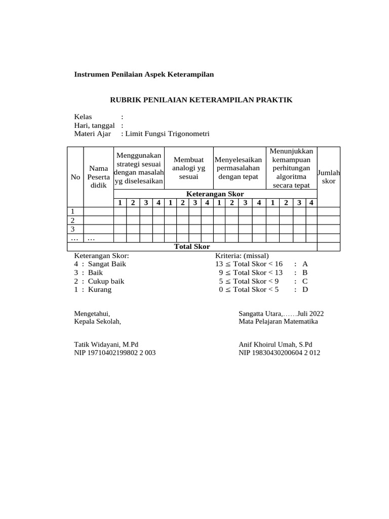 Instrumen Penilaian Keterampilan | PDF