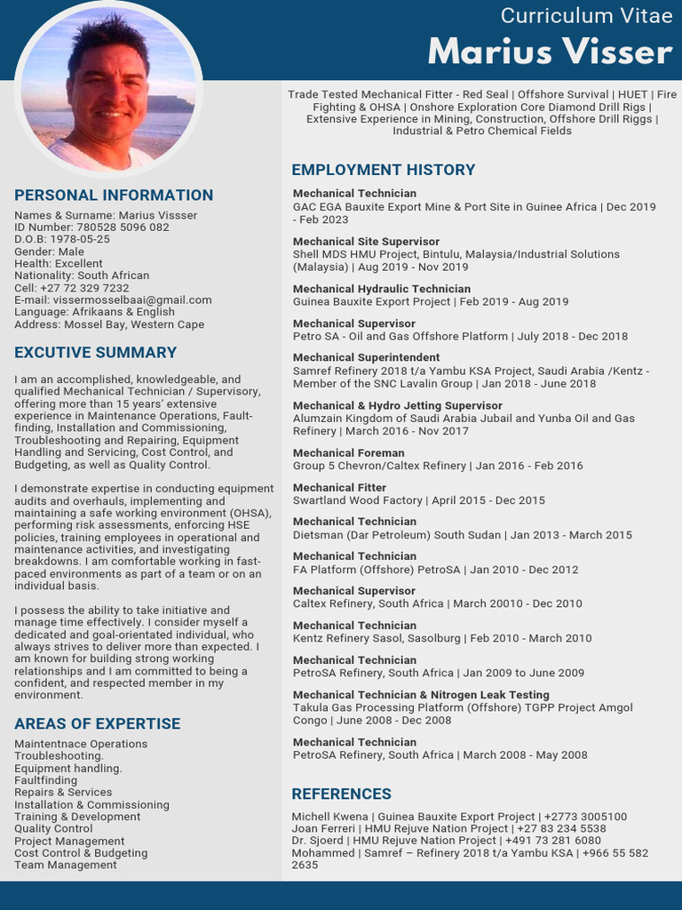 Marius Visser CV 2023 | PDF | Pump | Valve
