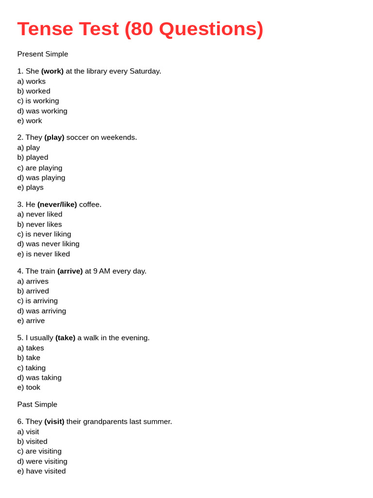 80 Question Tense Test | PDF
