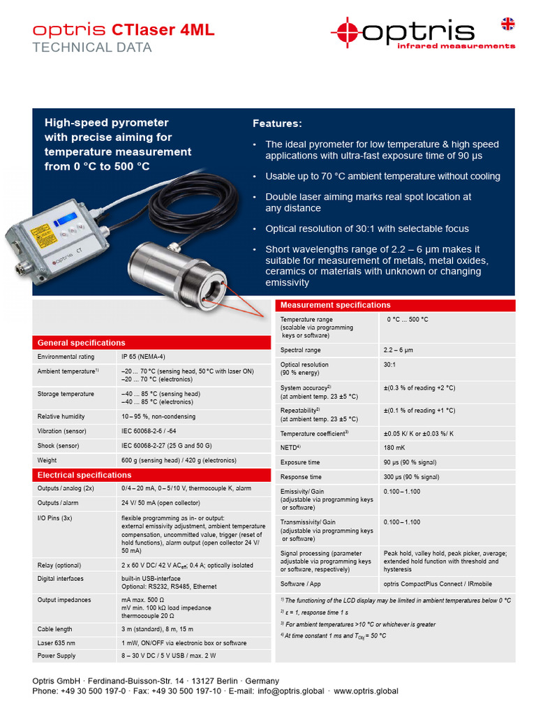 data-sheet-ctlaser-4m | PDF | Laser | Sensor