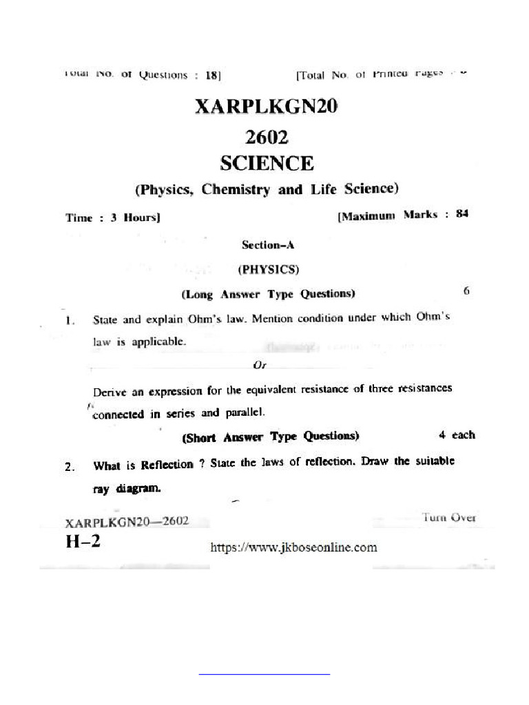 JK Bose Class 10 Science 2602 2020 | PDF