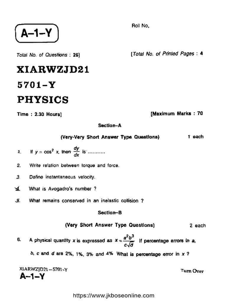 JK Bose Class 11 Physics 5701 y 2021 | PDF