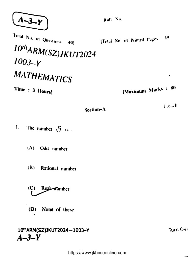 JK Bose Class 10 Mathematics 1003 y 2024 | PDF