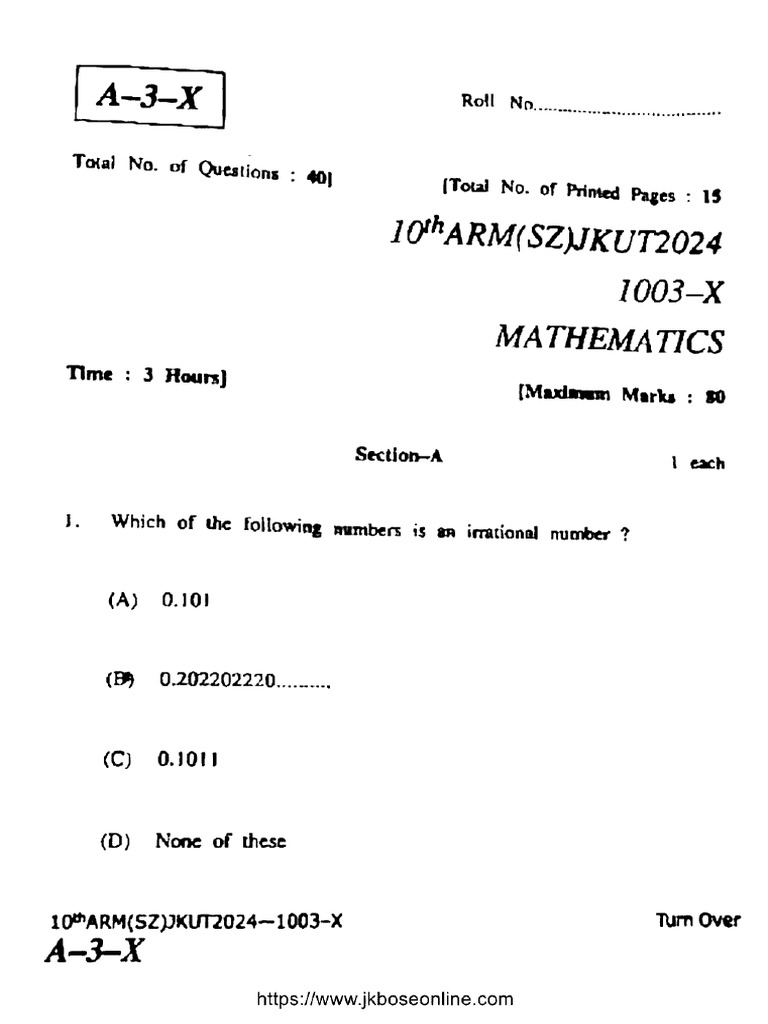 JK Bose Class 10 Mathematics 1003 X 2024 | PDF
