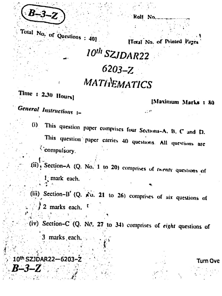 JK Bose Class 10 Mathematics 6303 Z 2022 | PDF