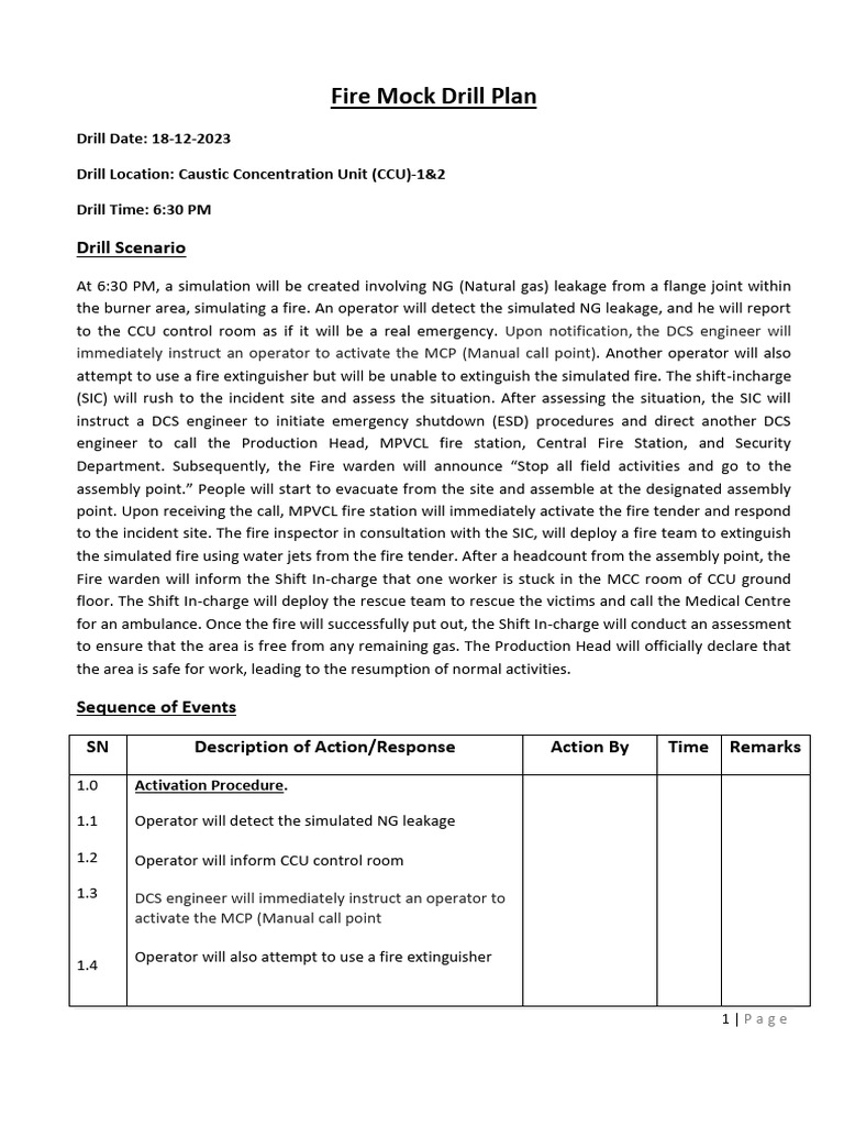 CCU Drill Plan | PDF | Firefighting | Public Safety