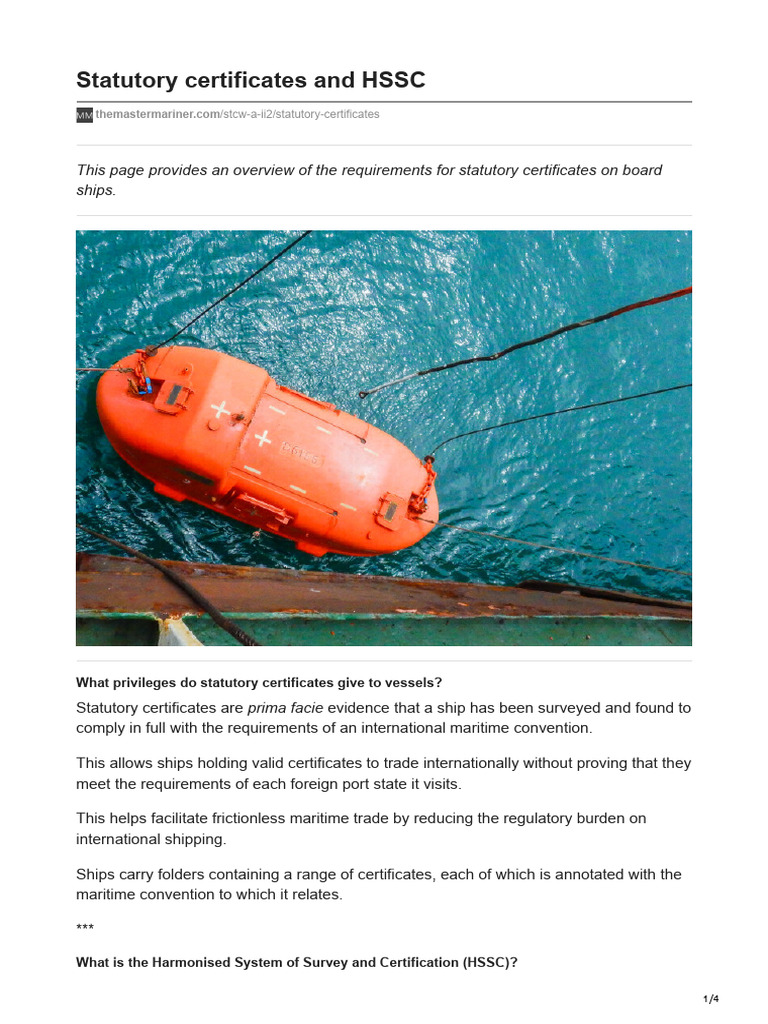 Statutory Certificates and HSSC Overview | PDF | Shipping | Water Transport