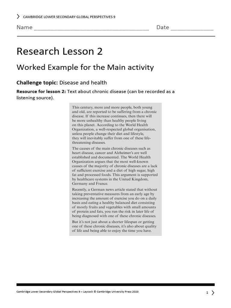 Research Lesson 2 Worked Example For The Main Activity | PDF | Chronic ...
