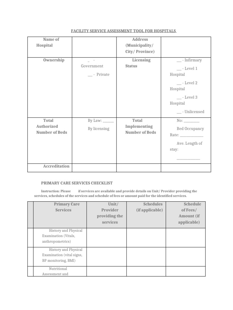 Facility Service Assessment Tool For Hospitals 1 | PDF | Vaccines ...