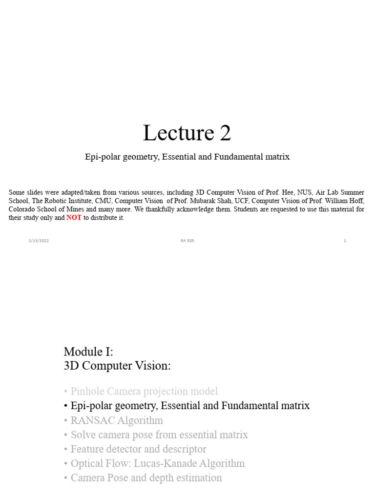Lec2_Epipolar_Geometry | PDF | Matrix (Mathematics) | Geometry