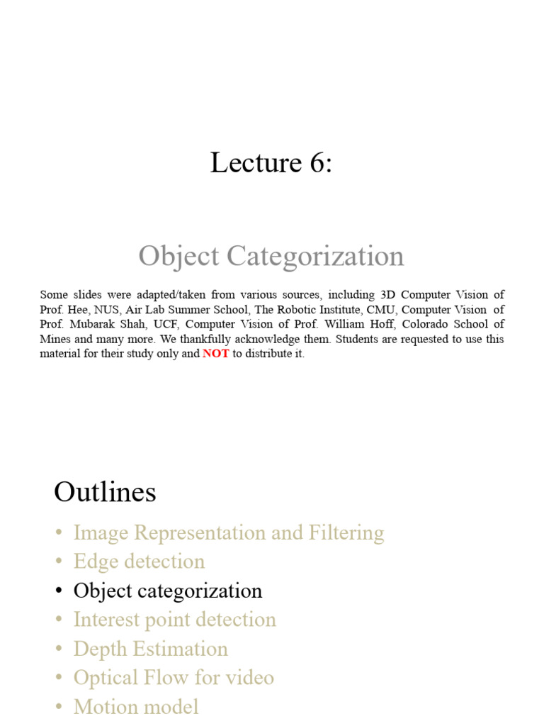 Lec6 Object Categorization | PDF | Computer Vision | Vision