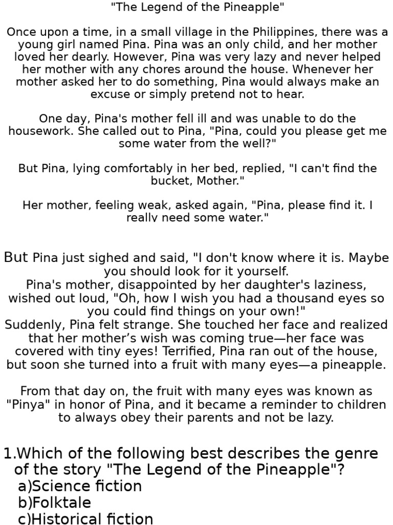 Filipino Folktale: Pineapple Legend | PDF