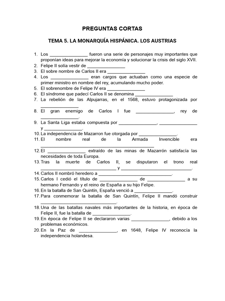 Preguntas Cortas. Tema 5 | PDF