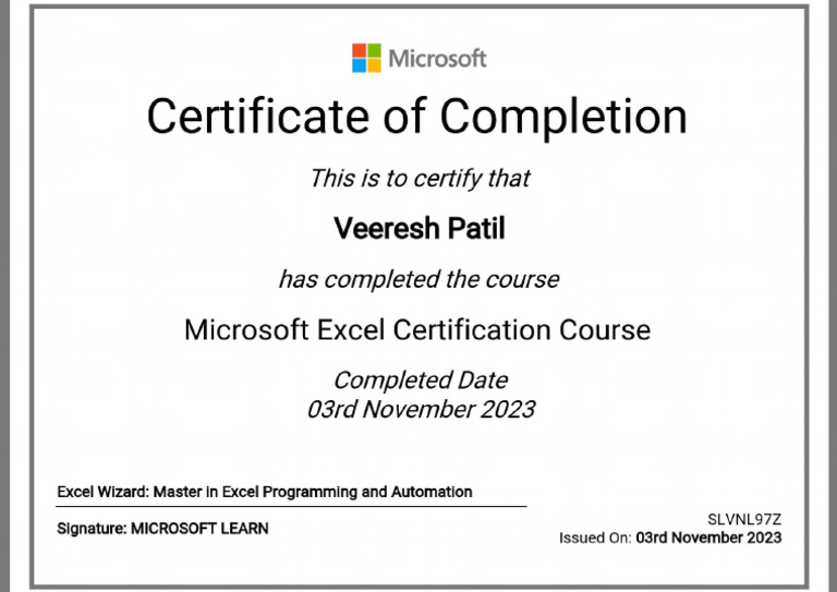 Excel Certificate | PDF