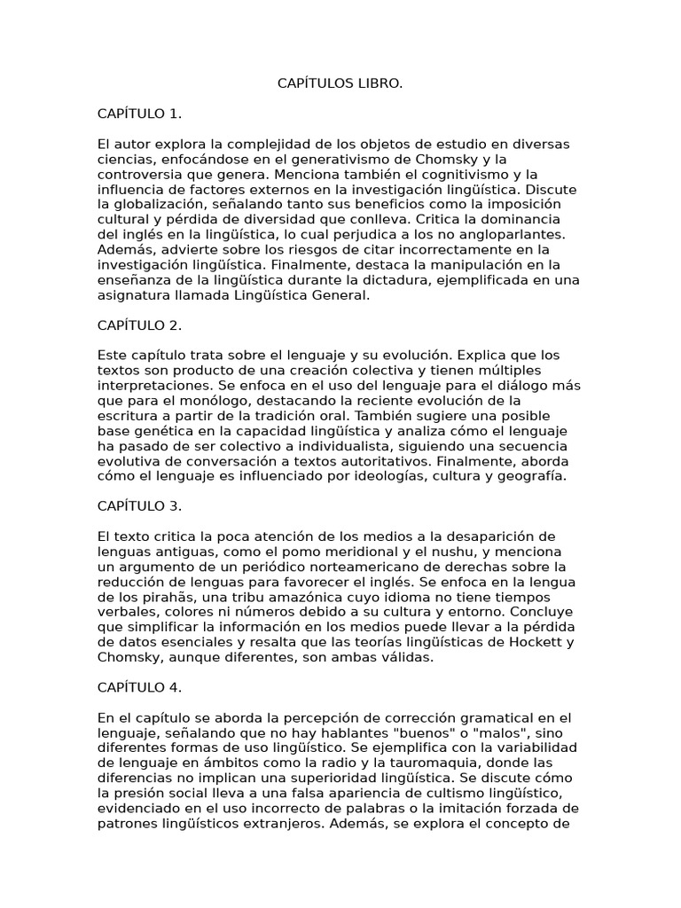 RESÚMENES CAPÍTULOS LIBRO | PDF | Lingüística | Evolución