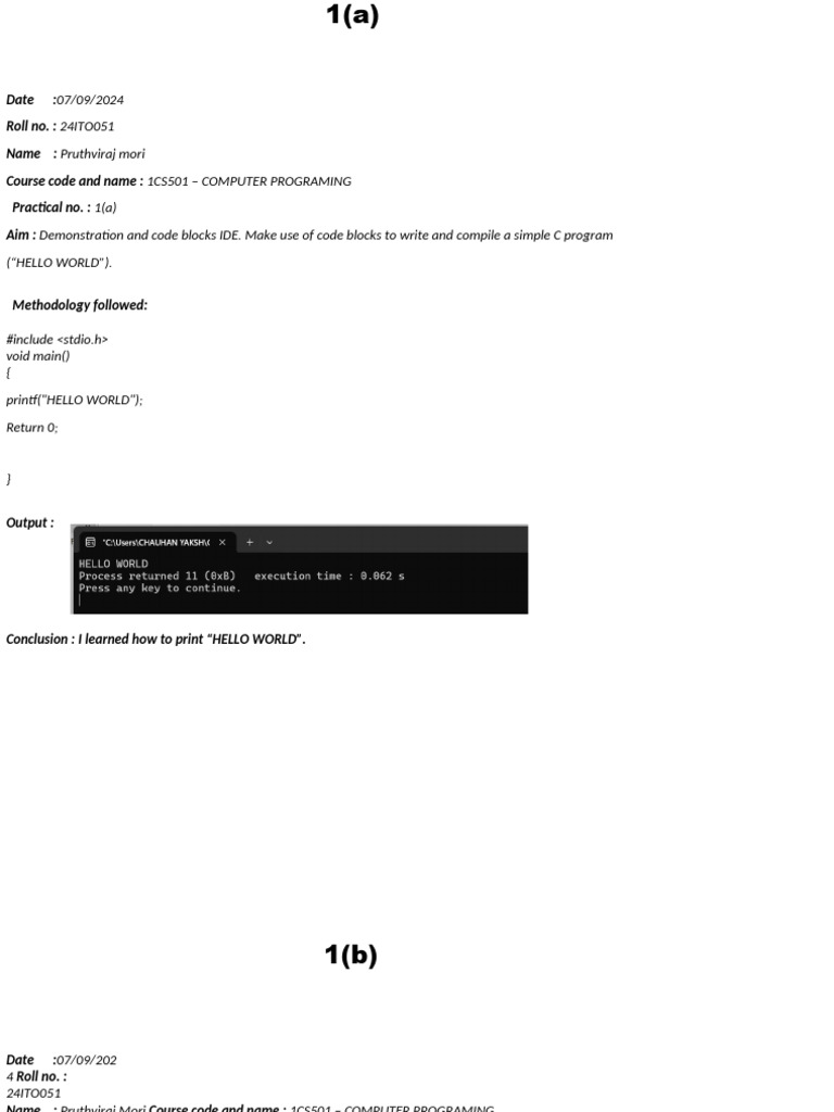 C Programming Practical Exercises Guide | PDF | Integer (Computer Science) | Software Development