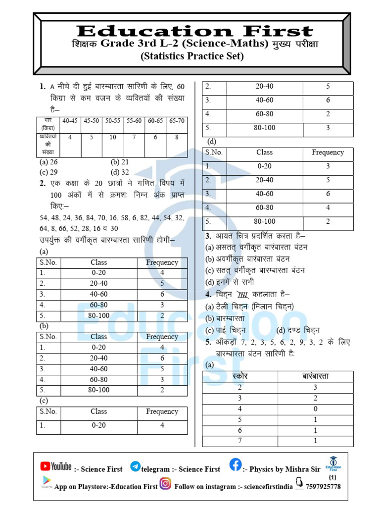 1101) Statistics Practice Set With Answer Key | PDF