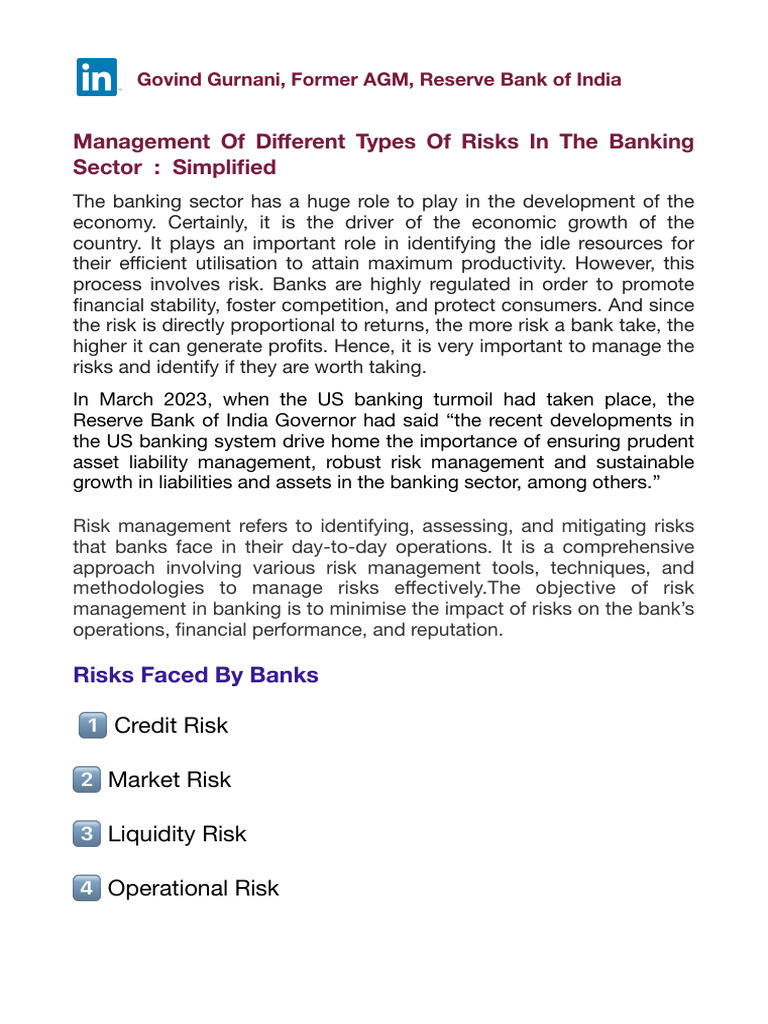 risks in banking | PDF | Credit Risk | Market Liquidity
