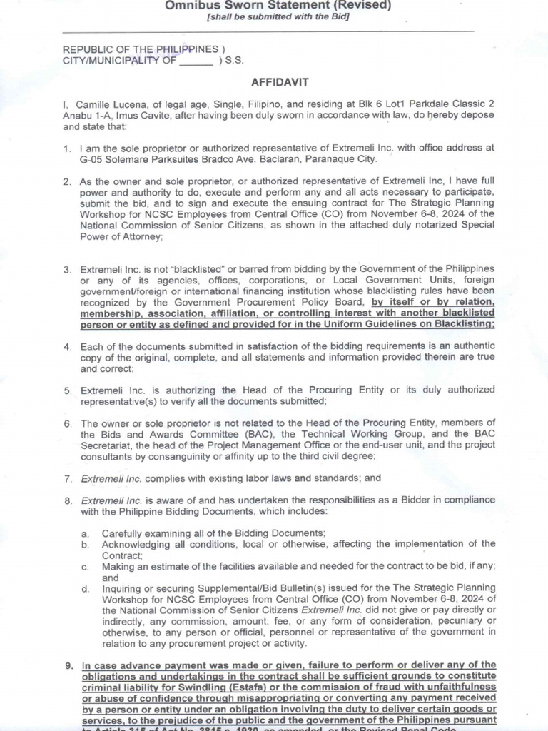 Omnibus Sworn Statement | PDF