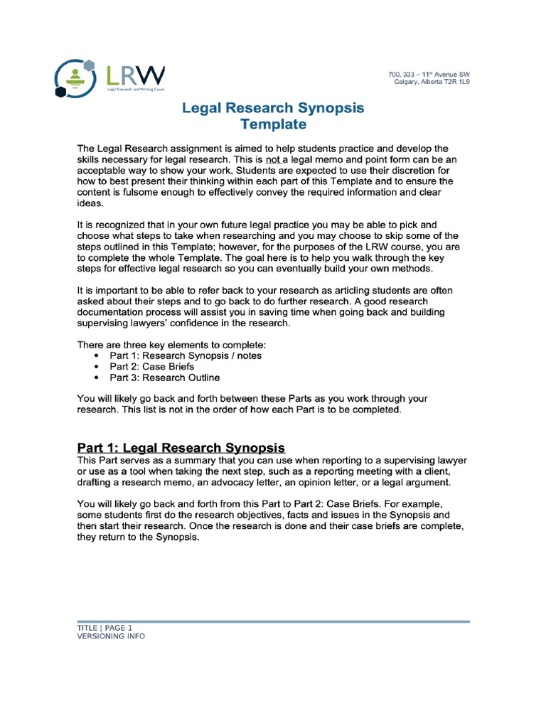 Legal Research Synopsis Template | PDF