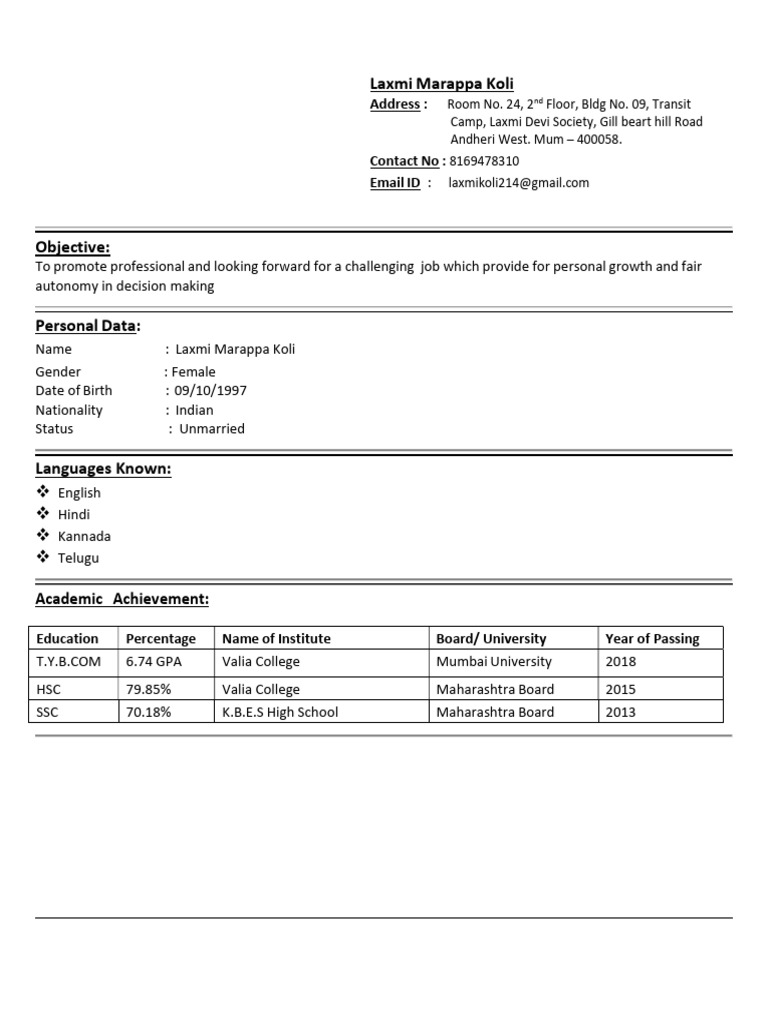 Laxmi Koli - Resume | PDF | Career & Growth