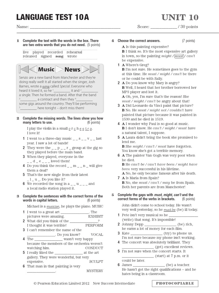 Language Test 10A: Vocabulary & Grammar | PDF