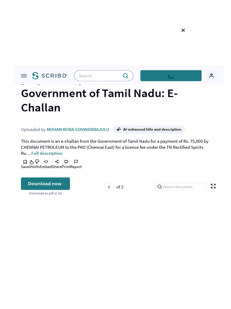 Government of Tamil Nadu: E-Challan: Search | PDF