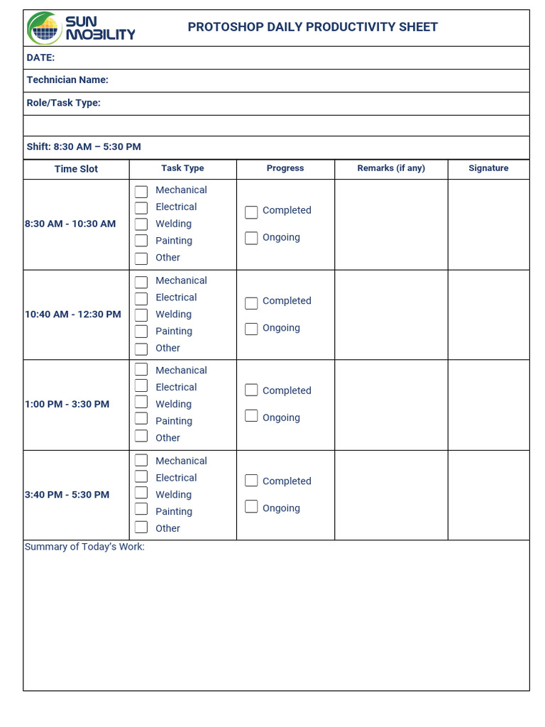 PROTOSHOP Daily Productivity Sheet | PDF | Science & Mathematics