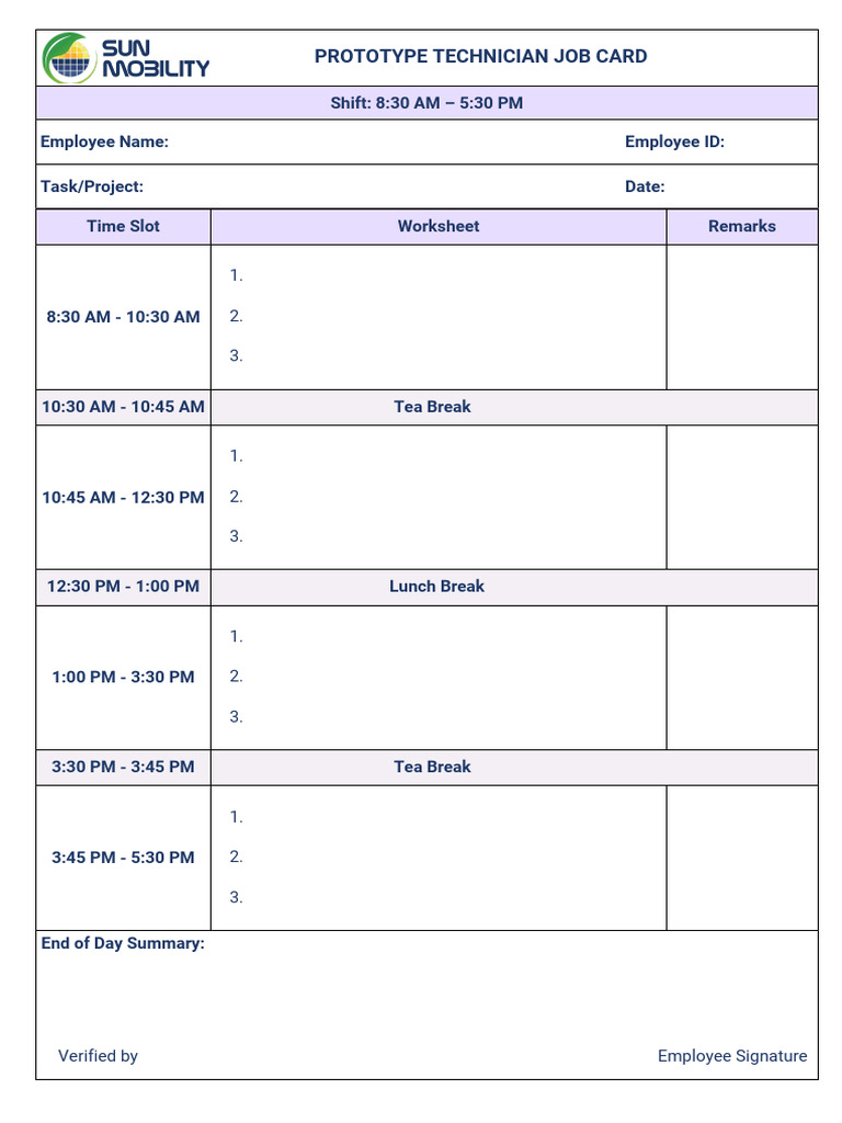Prototype Technician Job Card | PDF